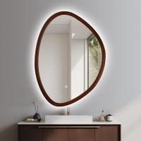 China Walnut Color Wood Frame LED Mirror Illuminated Bathroom Decorative Mirror for sale