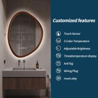 China Walnut Color Wood Frame LED Mirror Illuminated Bathroom Decorative Mirror for sale