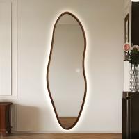 China Asymmetrical Irregular Shape LED Mirror IP66 Solid Wood Frame 60x80cm for sale