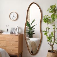 China Asymmetrical Irregular Shape LED Mirror IP66 Solid Wood Frame 60x80cm for sale