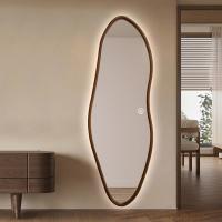 China Asymmetrical Irregular Shape LED Mirror IP66 Solid Wood Frame 60x80cm for sale
