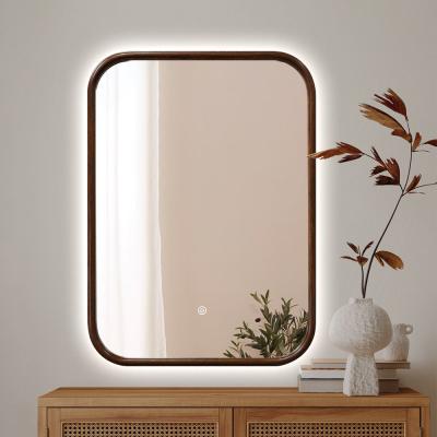 China Antique LED Bathroom Mirror IP44 60x80cm Wooden Frame Anti-Fog Illuminated for sale