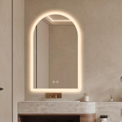 China Shatterproof Arch Bathroom Mirror 20x31 Inch with LED Lights Dimmable 3 Color for sale