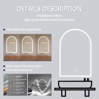 China Shatterproof Arch Bathroom Mirror 20x31 Inch with LED Lights Dimmable 3 Color for sale