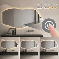 China Dimming Customizable Backlit Vanity Mirror Wave Edge Wall-Mounted LED Bathroom Mirror Anti-Fog 60x80cm for sale