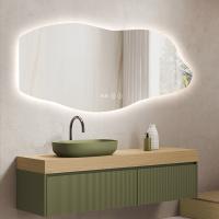 China Dimming Customizable Backlit Vanity Mirror Wave Edge Wall-Mounted LED Bathroom Mirror Anti-Fog 60x80cm for sale