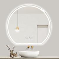 China Half Round LED Bathroom Mirror 60x80cm Anti Fog Waterproof Smart Makeup Vanity Mirror for sale