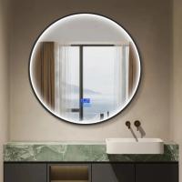 China Round LED Framed Mirror 60cm 70cm 80cm Copper Free Silver Shatter Proof Makeup Mirror for sale