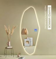 China Luxury Anti Fog Irregular Bathroom Mirror 5mm Copper Free Silver Self Adhesive for Villa Hotel for sale