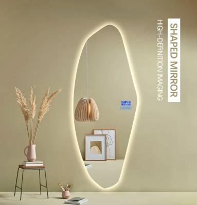 China Luxury Anti Fog Irregular Bathroom Mirror 5mm Copper Free Silver Self Adhesive for Villa Hotel for sale