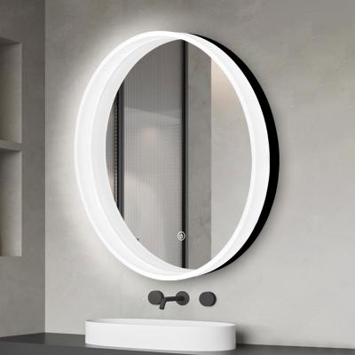 China Acrylic Framed Round Bathroom Mirror 60cm 70cm 80cm Smart LED Vanity Mirror with Aluminum Backing for sale
