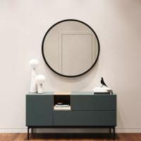 China Vintage Solid Wood Frame Wall Mirror , Round Wall Mounted Bathroom Vanity Mirror for sale