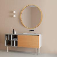 China Vintage Solid Wood Frame Wall Mirror , Round Wall Mounted Bathroom Vanity Mirror for sale