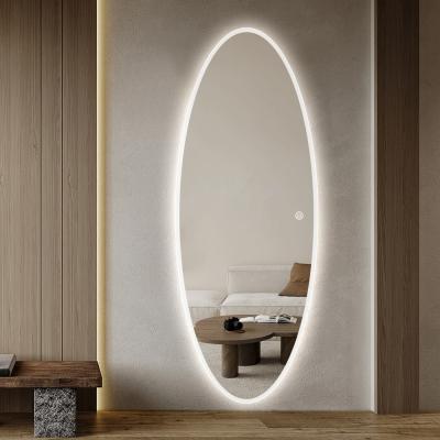 China Oval LED Full Length Mirror Smart Backlit Large Capsule Bathroom Mirror 50x150CM for Hotel Cloakroom for sale