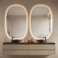 China Irregular Copper Free Silver Mirror Frameless Anti Fog Bathroom Smart LED Mirror 19.68x31.5 inch for sale