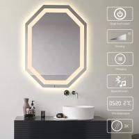 China Smart Octagon Bathroom Mirror , LED Illuminated Bathroom Mirror With Digital Time / Temperature Display for sale