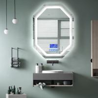 China Smart Octagon Bathroom Mirror , LED Illuminated Bathroom Mirror With Digital Time / Temperature Display for sale