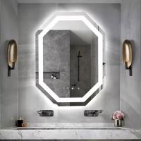 China Smart Octagon Bathroom Mirror , LED Illuminated Bathroom Mirror With Digital Time / Temperature Display for sale