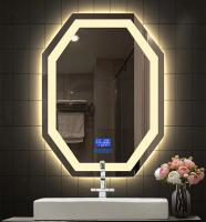 China Smart Octagon Bathroom Mirror , LED Illuminated Bathroom Mirror With Digital Time / Temperature Display for sale