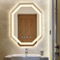 China Smart Octagon Bathroom Mirror , LED Illuminated Bathroom Mirror With Digital Time / Temperature Display for sale
