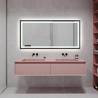 China Framed Frosted Edge LED Bathroom Mirror 60x80cm 110-240V Anti-Fog Touch Sensor for sale