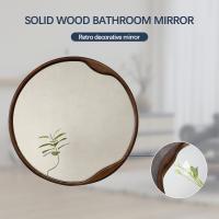 China Wall Mounted Asymmetrical Walnut Wood Framed Bathroom Mirror For Hotel for sale