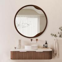 China Wall Mounted Asymmetrical Walnut Wood Framed Bathroom Mirror For Hotel for sale