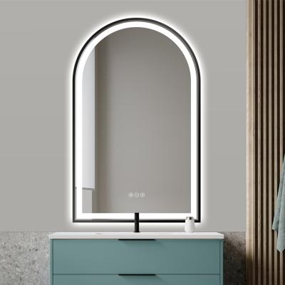 China Bolen Luxury Arch Shape Black Framed LED Bathroom Mirror 50x80cm IP54 Waterproof Smart Vanity Mirror for sale