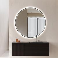 China Luxury Circular Commercial Mirrors , Round Black Framed LED Bathroom Mirror for sale