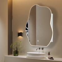 China Irregular LED Light Mirror Cabinet Wall Mounted Side Lighted with Storage Compartment White Cabinet 4mm Silver Mirror for sale