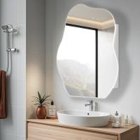 China Irregular LED Light Mirror Cabinet Wall Mounted Side Lighted with Storage Compartment White Cabinet 4mm Silver Mirror for sale