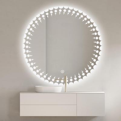 China Round Matt Edge LED Bathroom Mirror 3000-6500K Dimmable Antifog Vanity Mirror with Touch Sensor for sale