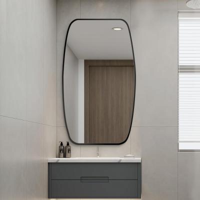 China Irregular Rectangle Metal Aluminum Frame Bathroom Wall Mirror 60x80cm Custom Size for sale
