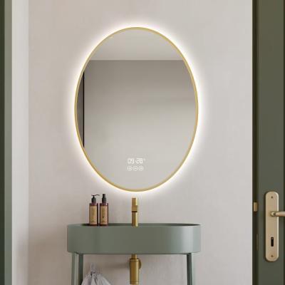 China Oval Aluminum Alloy Framed IP44 Waterproof LED Bathroom Mirror 60x80cm with Dimming Light and Anti-fog for sale