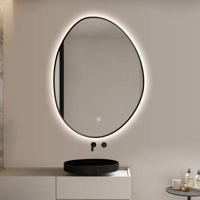 China Egg Shaped Smart Backlit Dimming Light Led Lighted Bathroom Mirror with Touch Sensor Switch for sale