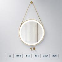 China Round Aluminum Frame LED Bathroom Mirror With Hanging Leather Strap for sale