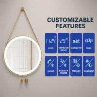 China Round Aluminum Frame LED Bathroom Mirror With Hanging Leather Strap for sale