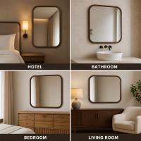 China Rounded Rectangle Wood Frame Wall Mirror with 5MM Copper-free Silver Mirror for Vertical & Horizontal Mount for sale