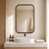 China Rounded Rectangle Wood Frame Wall Mirror with 5MM Copper-free Silver Mirror for Vertical & Horizontal Mount for sale