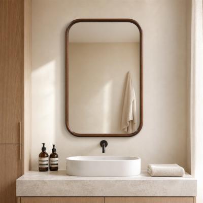 China Rounded Rectangle Wood Frame Wall Mirror with 5MM Copper-free Silver Mirror for Vertical & Horizontal Mount for sale