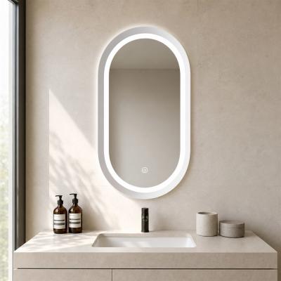 China Dimmable Touch LED Oval Aluminum Frame Mirror IP44 Waterproof for Bathroom Home Commercial Renovation for sale