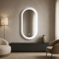 China Dimmable Touch LED Oval Aluminum Frame Mirror IP44 Waterproof for Bathroom Home Commercial Renovation for sale