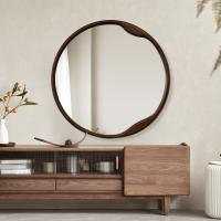 China Irregular Round Wood Frame Wall Mounted Bathroom Vanity Mirror For Decoration for sale