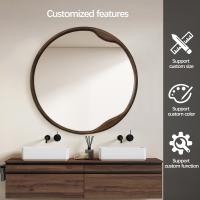 China Irregular Round Wood Frame Wall Mounted Bathroom Vanity Mirror For Decoration for sale