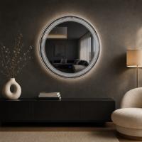 China Round Textured Frame LED Bathroom Mirror with Touch Sensor Switch and Dimmable Light in Copper-free Silver Mirror for sale
