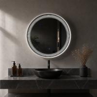 China Round Textured Frame LED Bathroom Mirror with Touch Sensor Switch and Dimmable Light in Copper-free Silver Mirror for sale