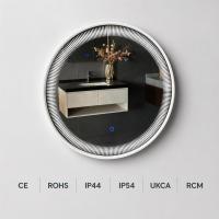 China Round Textured Frame LED Bathroom Mirror with Touch Sensor Switch and Dimmable Light in Copper-free Silver Mirror for sale