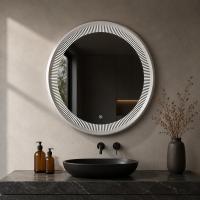 China Round Ribbed Textured LED Wall Mirror with Dimmable Touch Control and IP44 Waterproof 5MM Copper-free Silver Mirror for sale