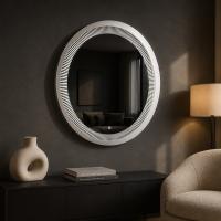 China Round Ribbed Textured LED Wall Mirror with Dimmable Touch Control and IP44 Waterproof 5MM Copper-free Silver Mirror for sale
