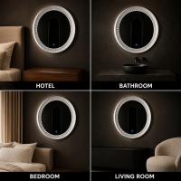 China Round Ribbed Textured LED Wall Mirror with Dimmable Touch Control and IP44 Waterproof 5MM Copper-free Silver Mirror for sale